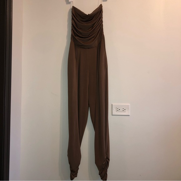 AKIRA | Pants & Jumpsuits | Bronzebrown Strapless Akria Jumpsuit With ...